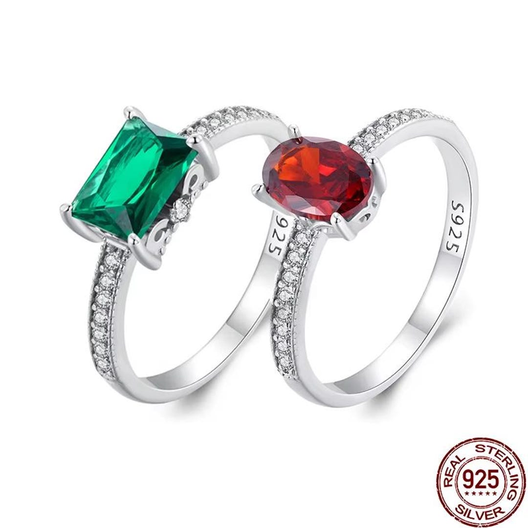 925 Stelring Silver Purple Red Green AAA Zircon Wedding Rings for Women Delicate Bride ...
