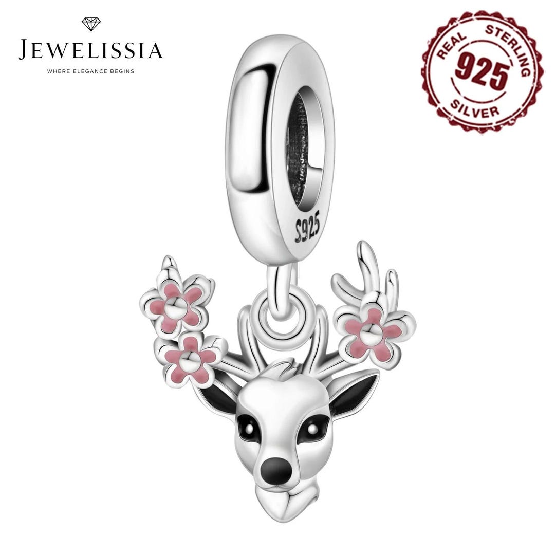 925 Sterling Silver Cute Sika Deer Pendants Charms Fit Pandora ...