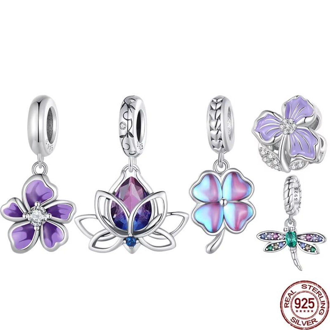 Purple Lotus Flower Charm Gradient Clover Dragonfly Pendant, Fits ...