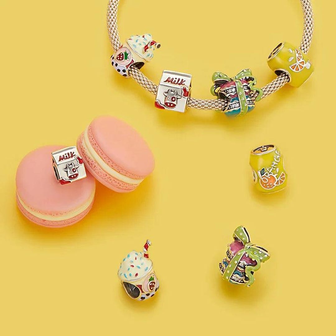 Milk Macarons Ice-cream Tea Orange Juice Charm Heart Charm, Fits ...