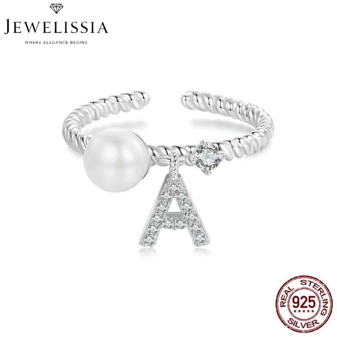 Real 925 Sterling Silver Letter A Ring for Women Pearl Opening Rings ...
