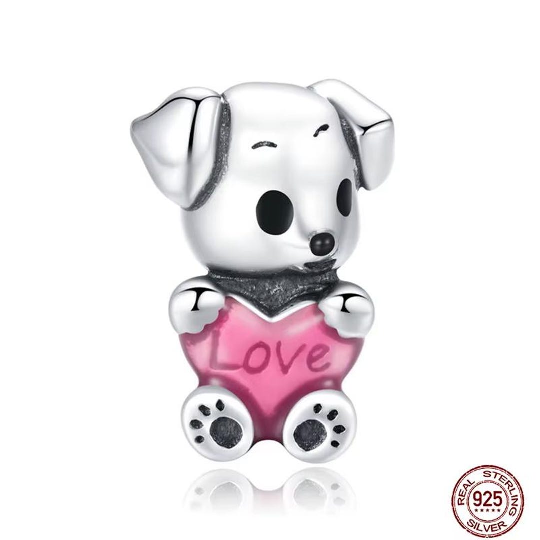 Puppy Dog Bead Cute Animal Pink Enamel Charm, Fits Pandora Bracelet ...