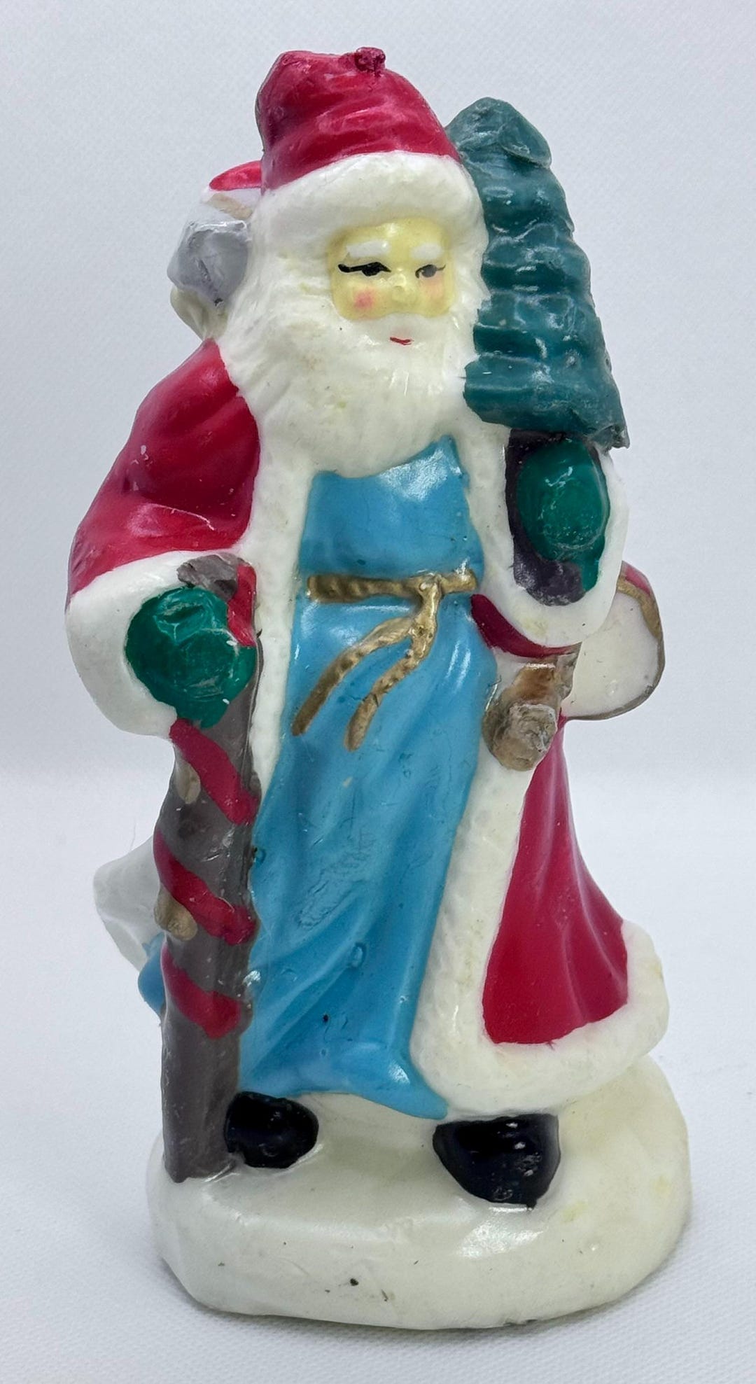 Vintage 1980s Father Christmas Santa Claus Holding Toy Sack Wax Candler ...