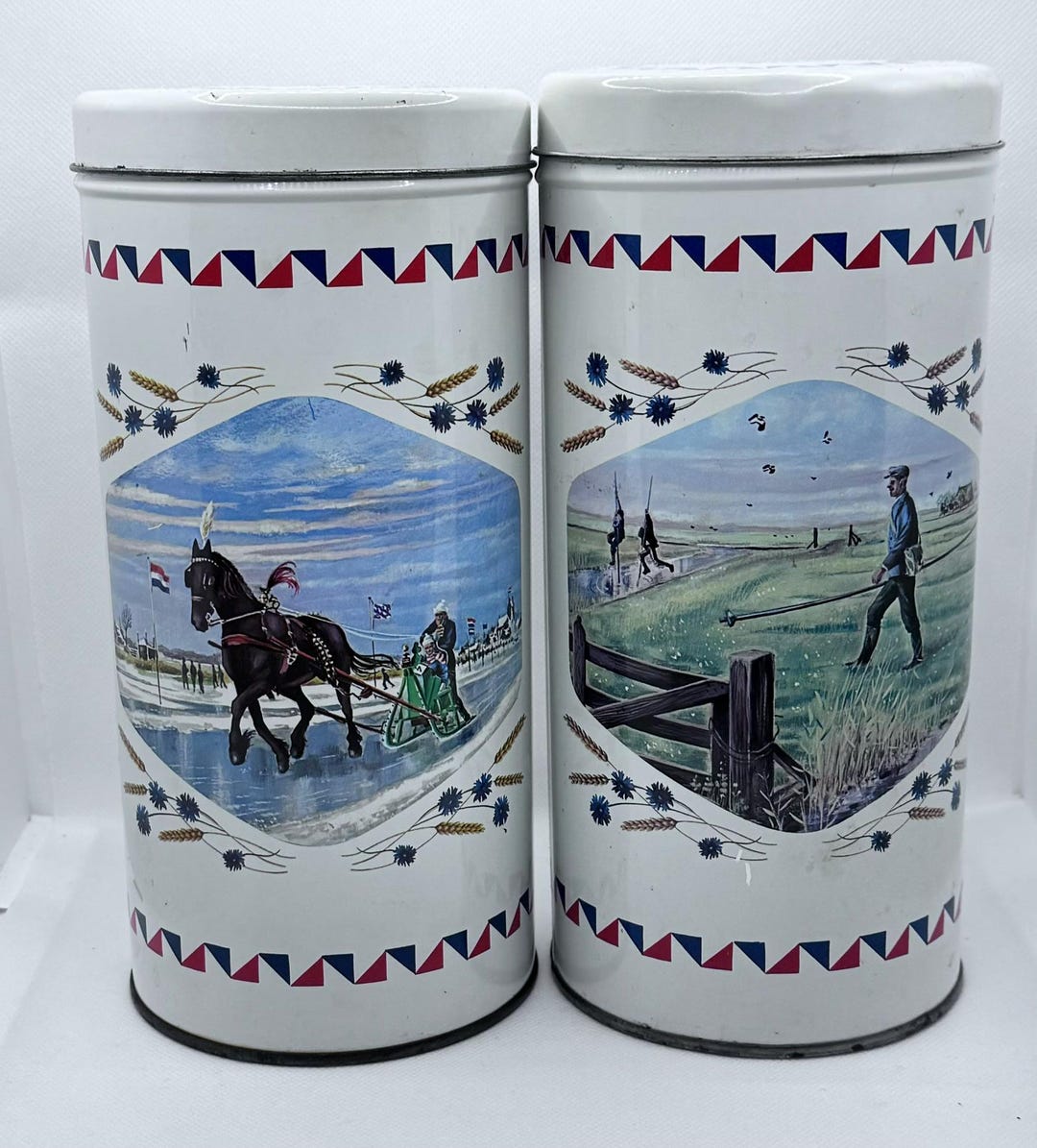 2 Vintage Rusk Tall Cylinder Shaped Tins From the Van Der Meulen ...
