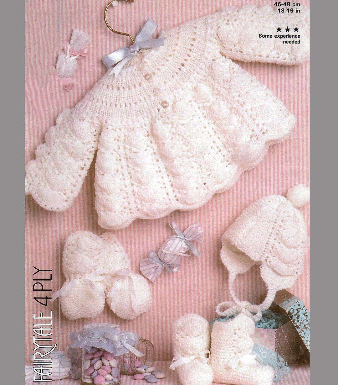 Newborn Baby Cute Pram Set Lace Knit Textured Matinee Coat Matching ...