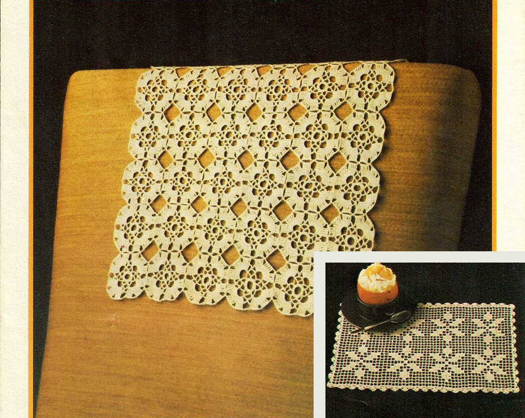 Vintage Crochet Motif Chair Back and Flower Pattern Mat Vintage Crochet ...