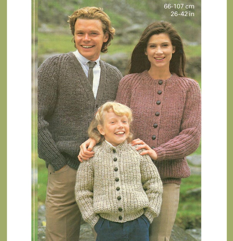 Family Sizes Chunky Knit Plain Classic Fisherman's Rib Raglan Cardigan ...