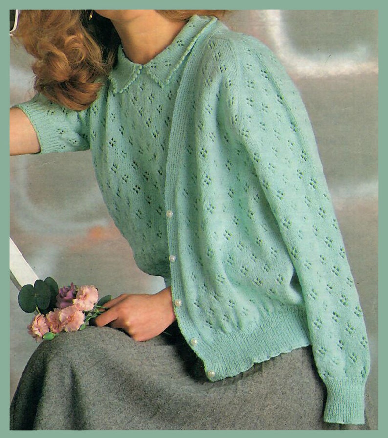 Ladies Pretty Collared Top and Matching Cardigan Set Vintage Knitting ...
