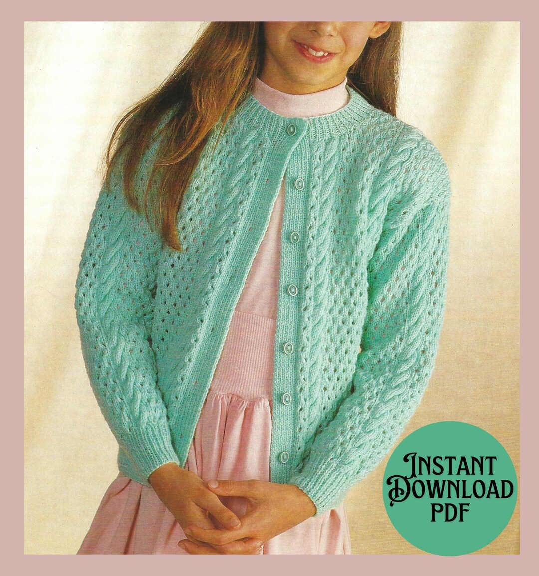 Vintage Knitting Pattern Girls Cable Cardigan Childs Special Occasion ...