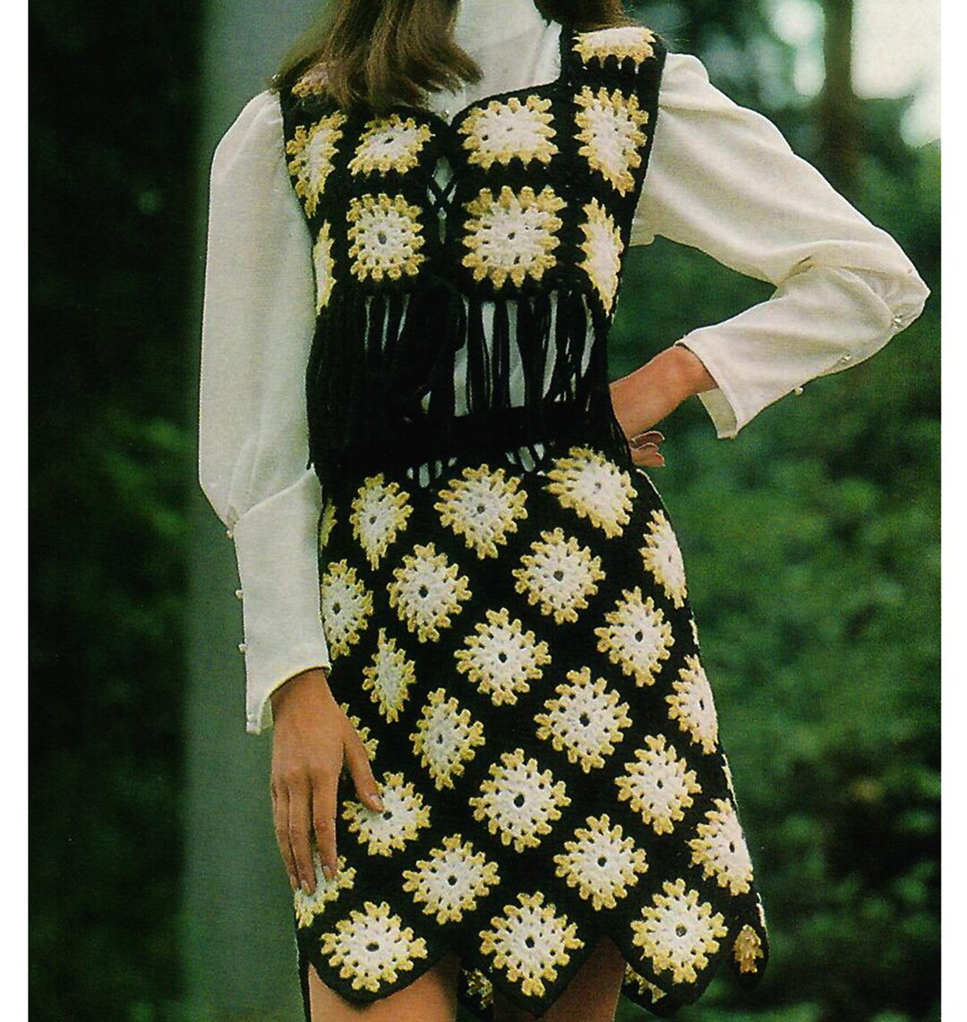 Ladies Crochet Festival Set Granny Square Crop Top With Fringe and ...