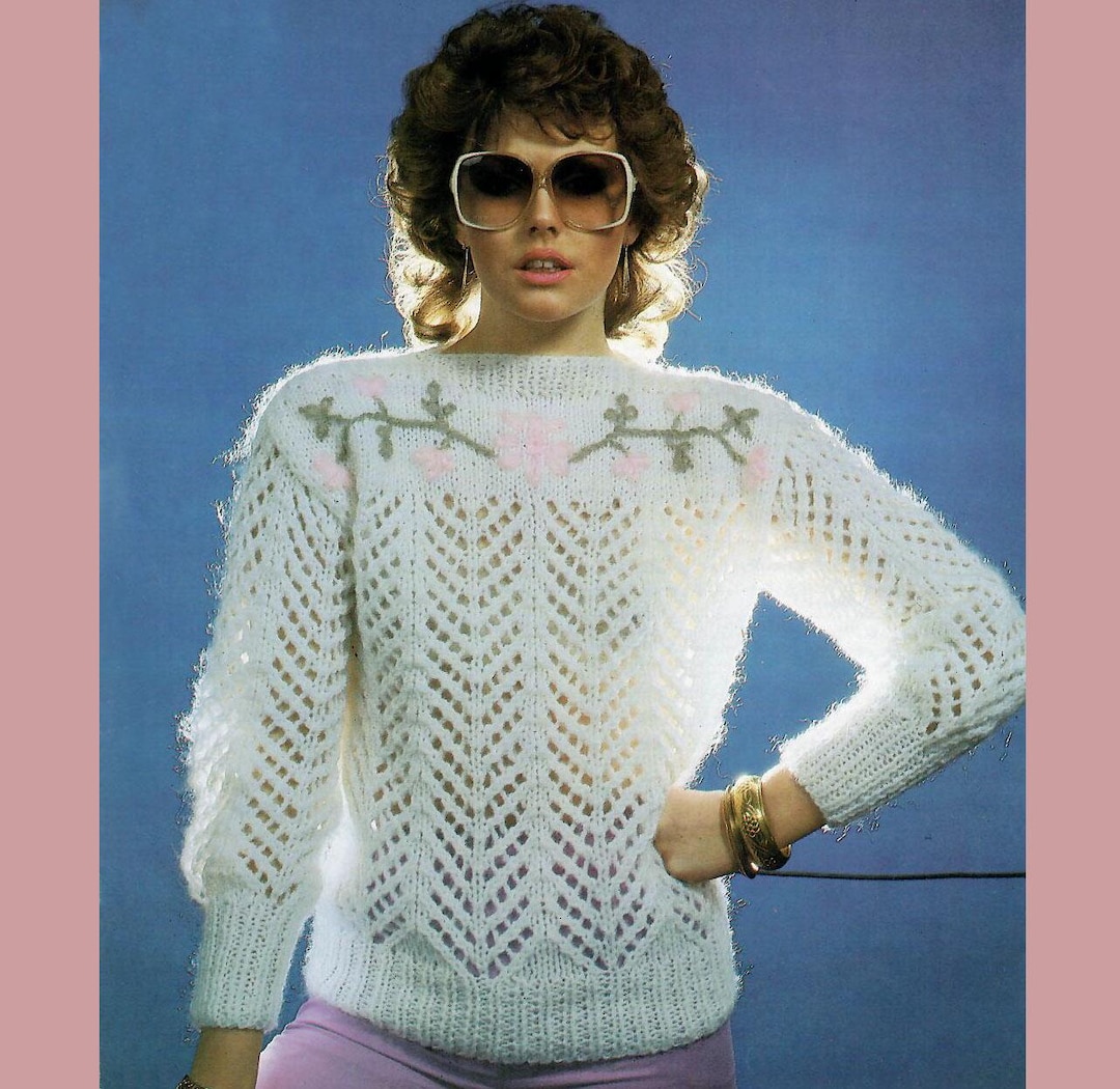 Ladies Long Sleeve Floral Flower Patterned Lace Sweater 30"-38" Vintage ...