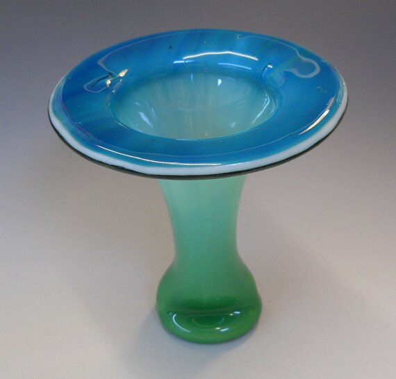 Items similar to Small Aqua Teal and Green Slumped Glass Vase ...