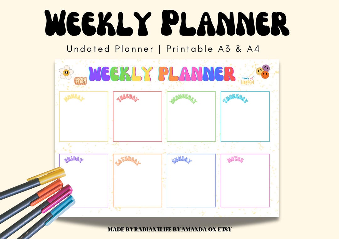 Printable Weekly Planner |retro Design|stay Organized and Boost ...