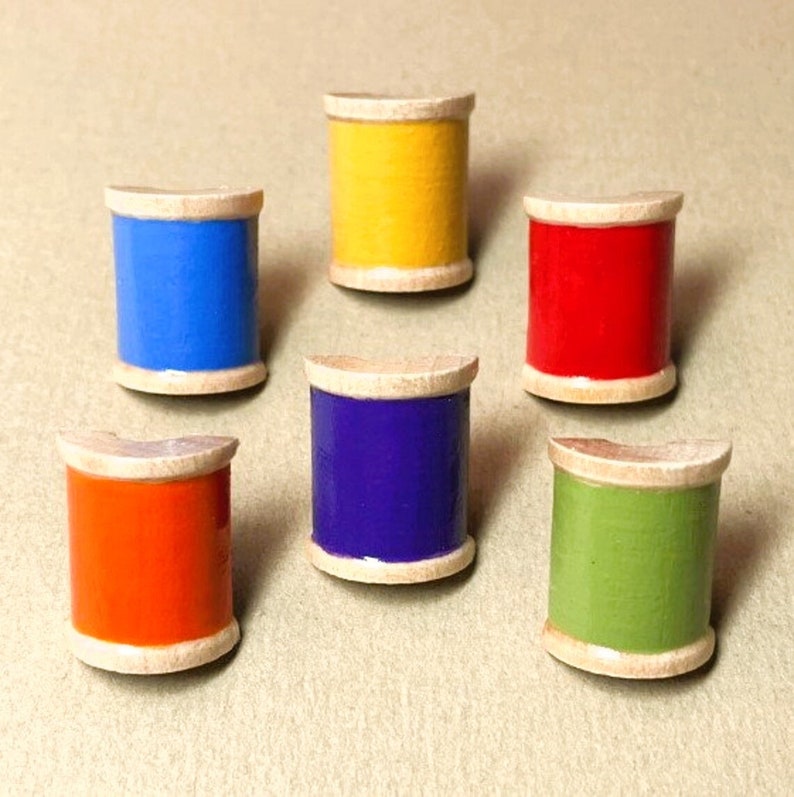 Wooden Spool Push Pins, Hand Painted Pins, Sewing Room, Craft Room ...