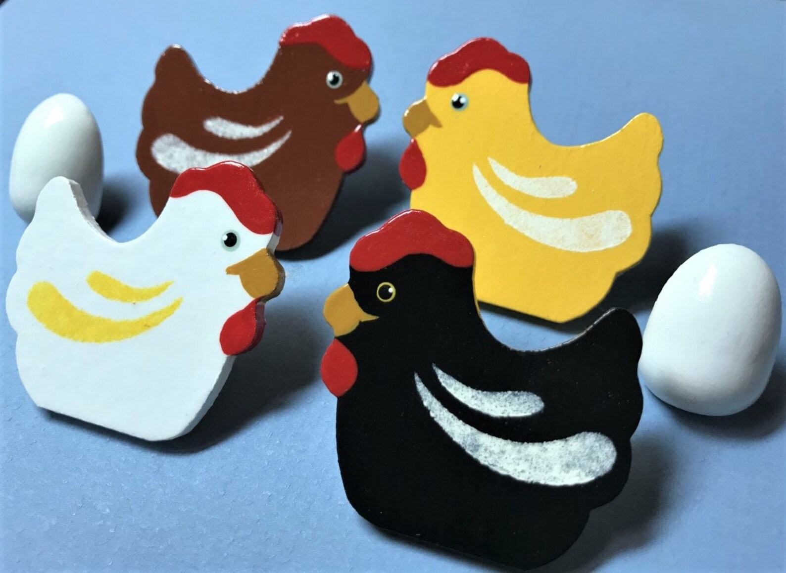 Hen & Egg Push Pins, Chicken Tacks, Kitchen, Farm, Country, Hand ...