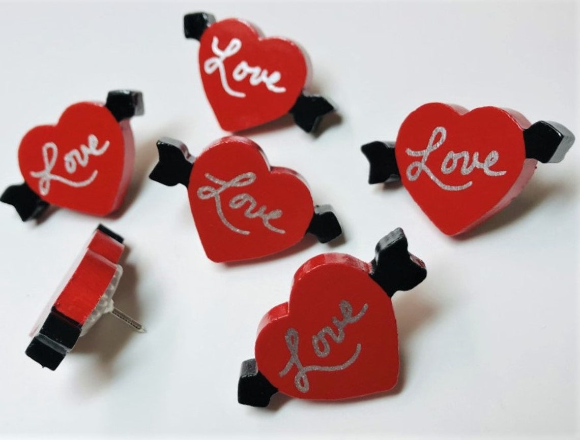 Valentine Push Pins Heart Push Pins Love Tacks Love Note - Etsy.de