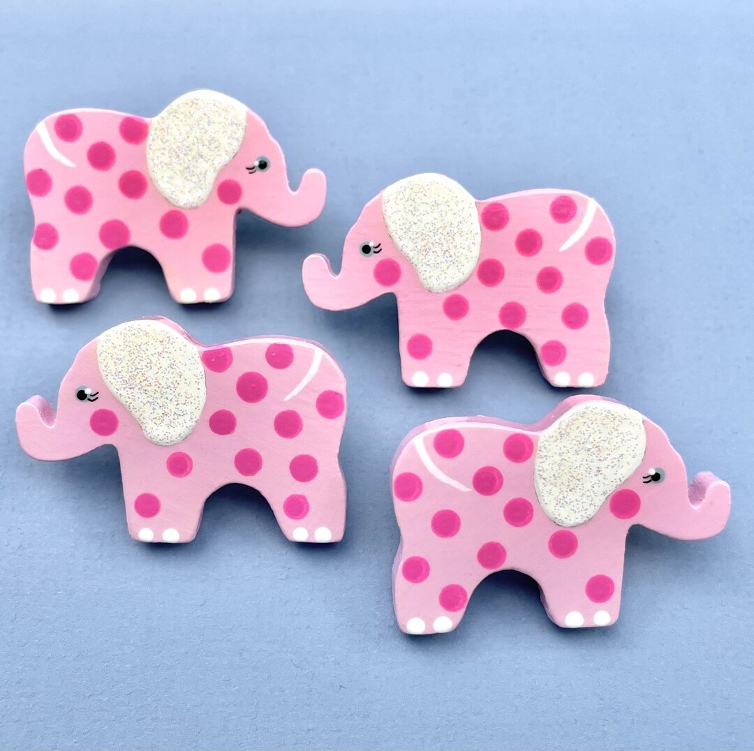 Pink Polka Dot Elephant Push Pins, Hand Painted Wood, Decorative Push Pins, Cork Board Tacks ...
