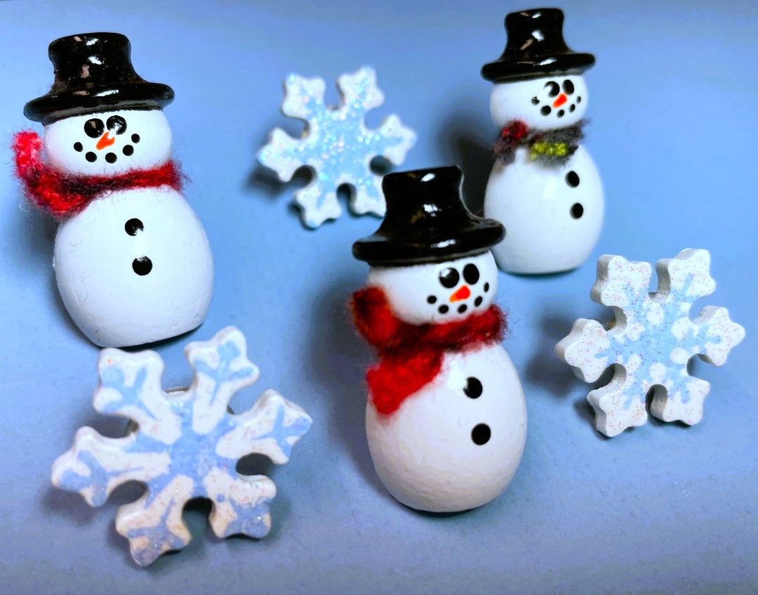 Snowman Snowflake Push Pins, Hand Painted Wood, Christmas Push Pins ...