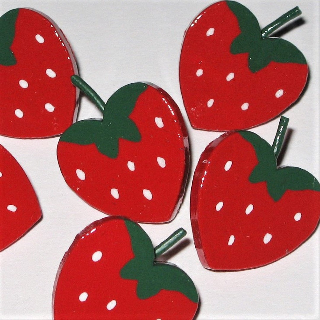 Strawberry Push Pins, Hand Painted Pins, Bulletin Board Tacks, Summer ...