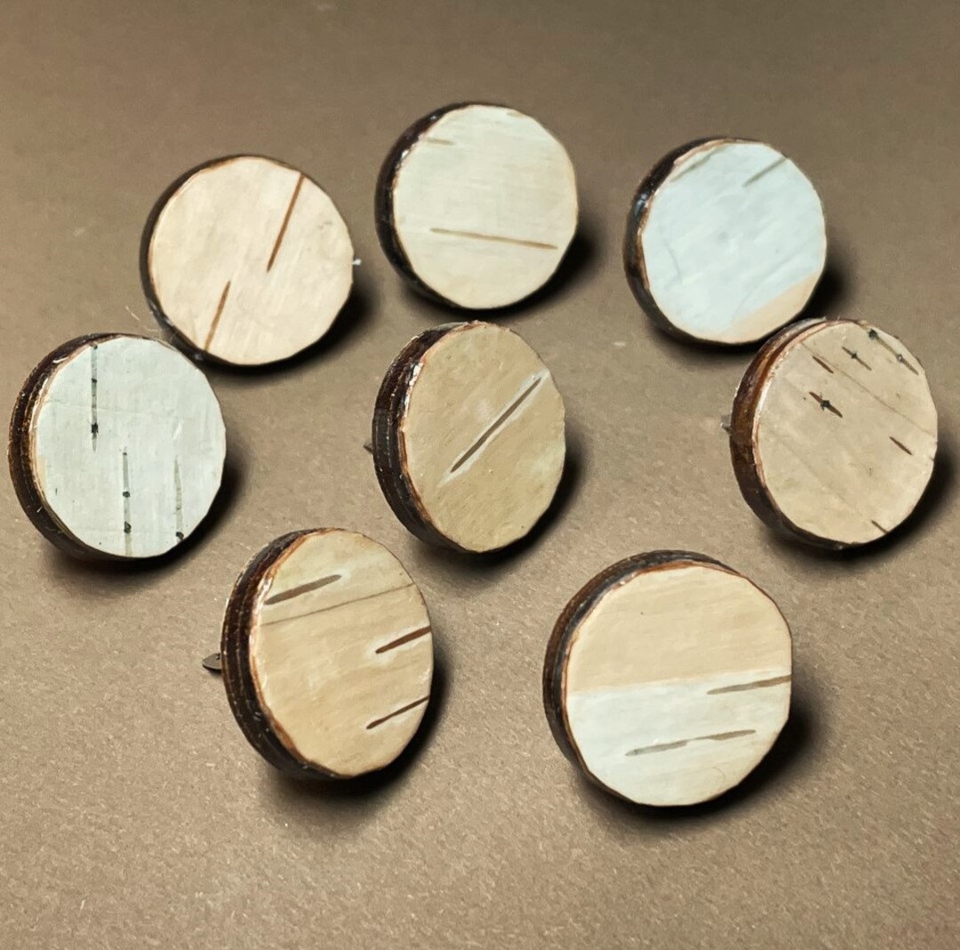 8 Wood Birch Bark Covered Push Pins, Decorative Push Pins, Cork Board ...