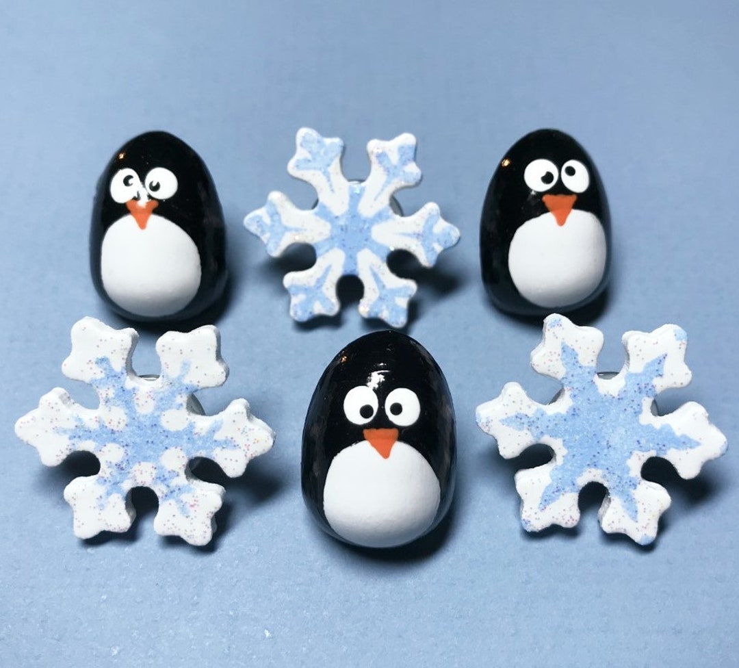 Penguin Push Pins, Snowflake Tacks, Christmas Push Pins, Holiday Pins ...