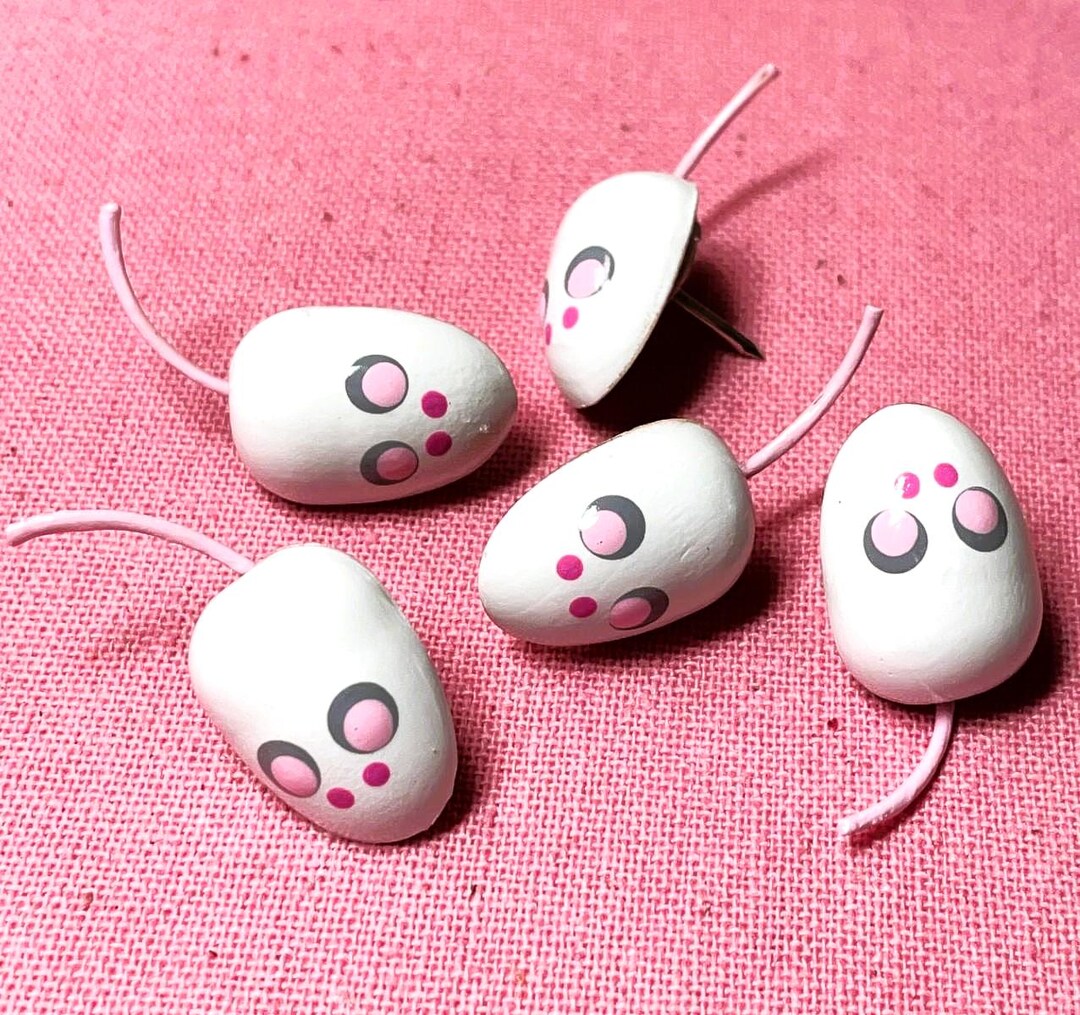 White Mouse Push Pins, Rats, Memory Board Tacks, Cork Board Pins, Hand Painted, Decorative Push ...