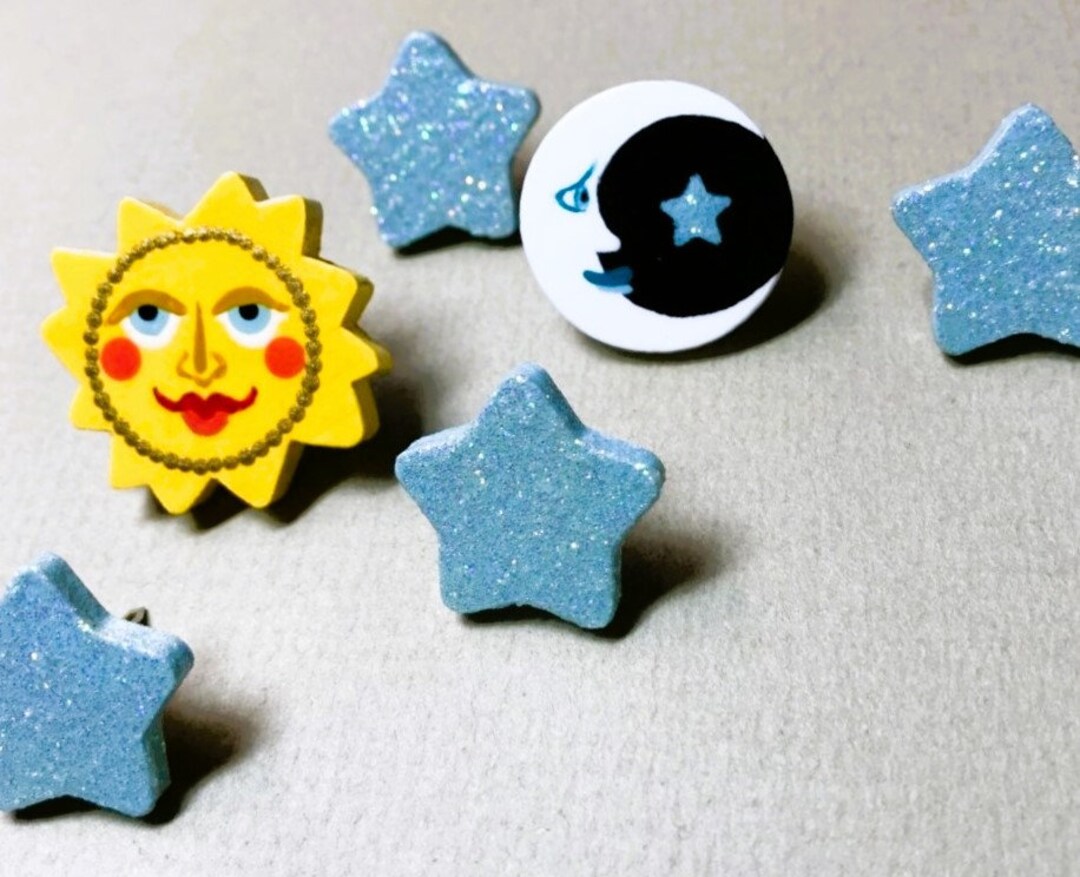 Sun Moon Star Push Pins, Celestial Push Pins, Hand Painted Pins, Cork ...
