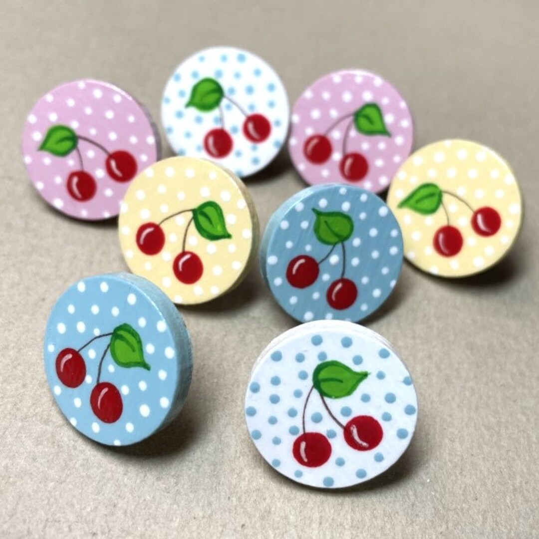 8 Retro Cherry Push Pins, Mid Century Style, Bulletin Board Pins, Hand ...