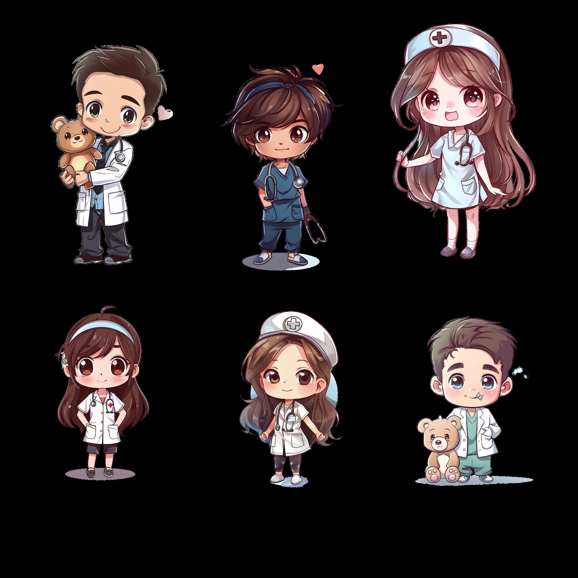Pre-designed Nurse Images Set of 29 Cute Nurse Cliparts in Chibi Style ...