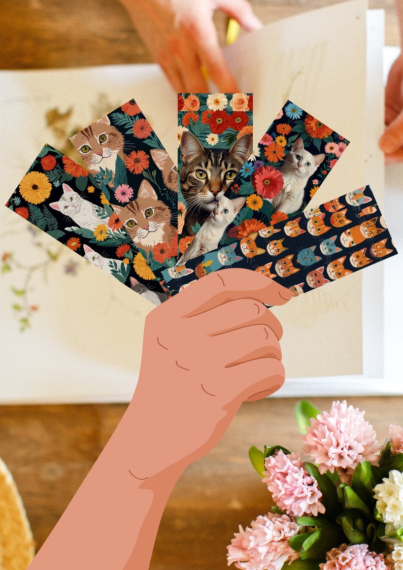 Meow Society Printable Bookmarks 5 Quirky Mixed Media Cat Bookmark ...