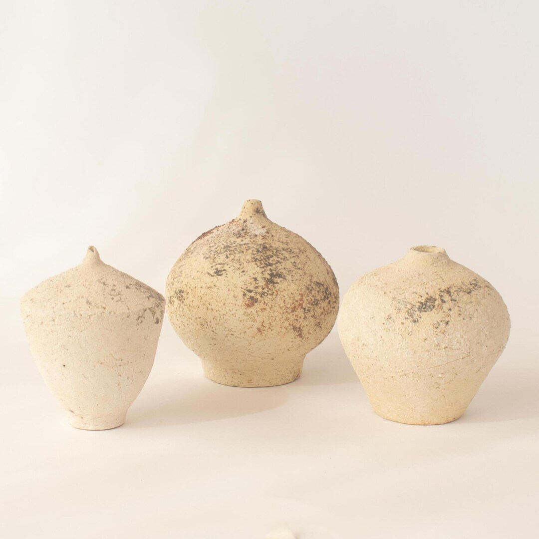 Beige Clay Vases Set of 3 Home Decor Vase Handmade Texture Ceramic Vase ...