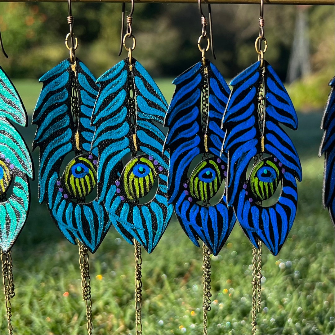 Genuine Leather Feather Hand Painted Earrings by Heather's Feathers - Etsy