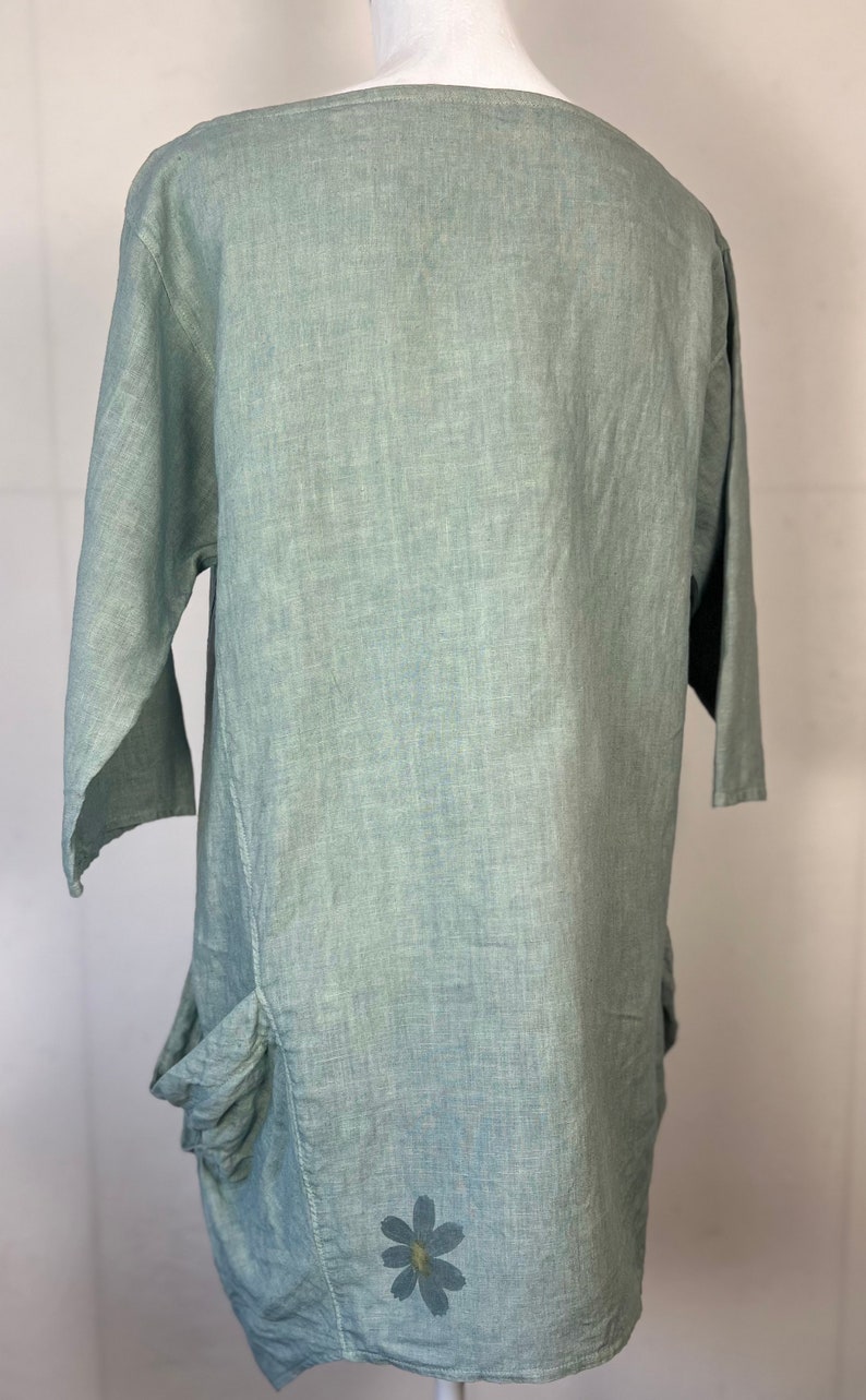 Size Large ECO PRINTED Linen Tunic / Mini Dress With Gathered Pockets ...