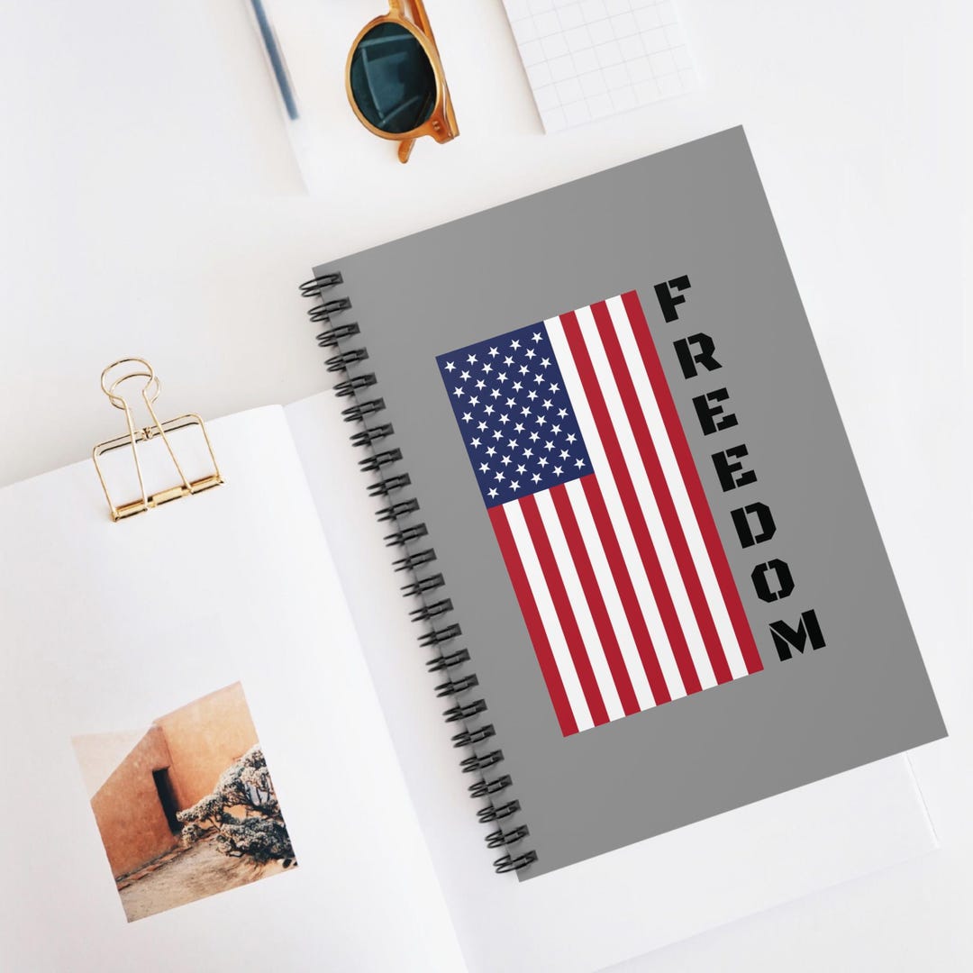 American Flag Freedom on Gray Background - Spiral Notebook - Ruled Line ...