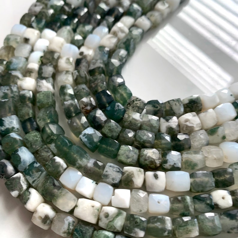 1/2 Strand Moss Agate Cubes- New Large Drilled Hole - Etsy