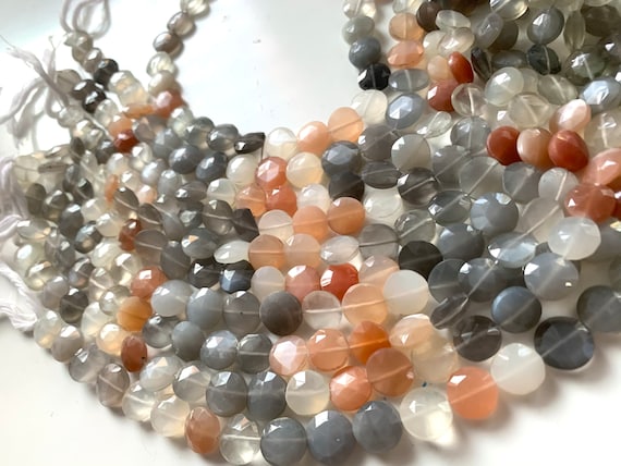 1/2 strand rainbow moonstone coins | Etsy