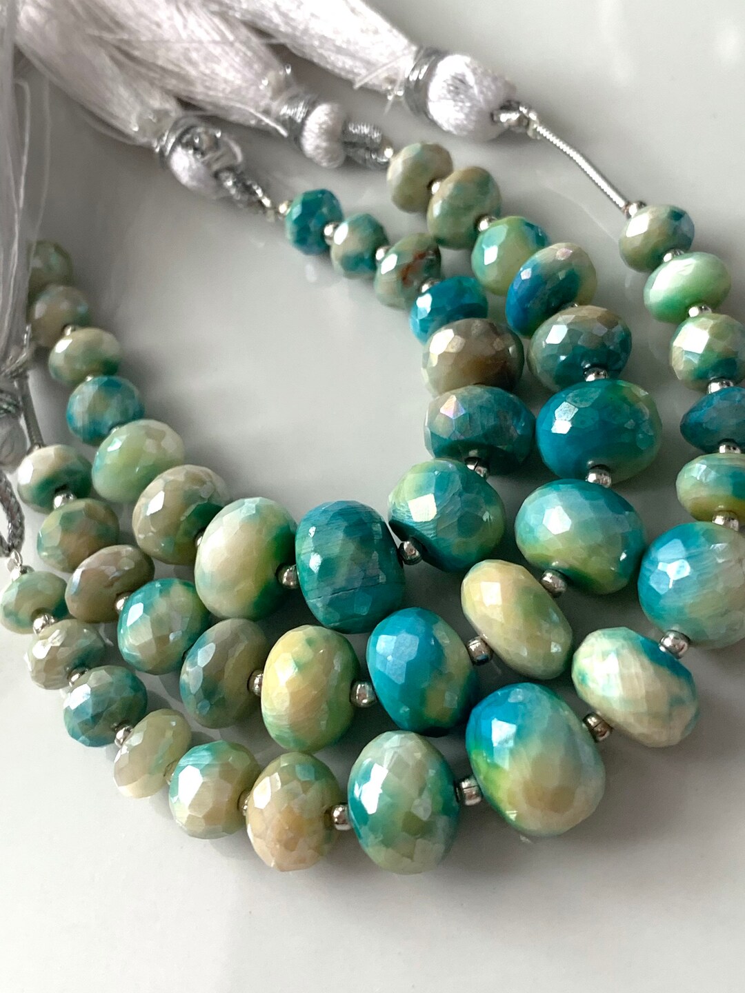 Bio Moonstone Coated Roundelles Teal and Yellow - With 1.5 Mm Holes - Etsy