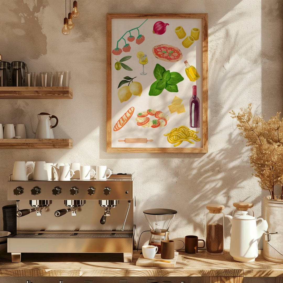 Italian Kitchen Poster Vibrant Wall Art Featuring Lemons, Tomatoes ...