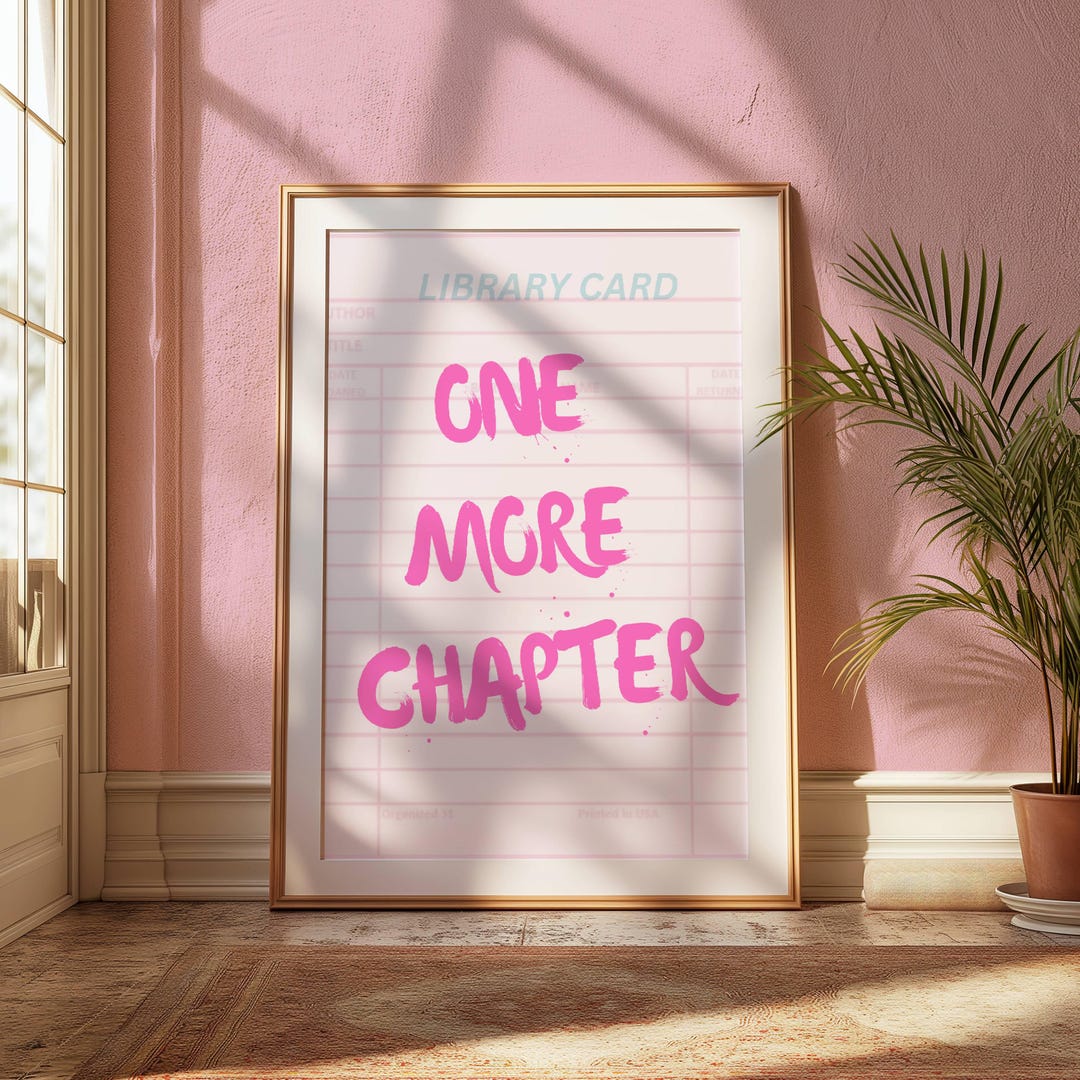 One More Chapter Pink Library Card Art - Perfect Decor for Book Lovers ...