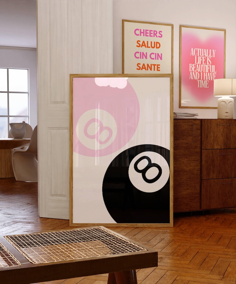 Pink & Black 8 Ball Print Set: Modern Home Decor (digital Download) - Etsy