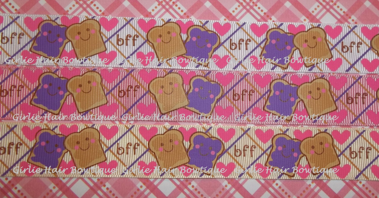 7/8" Peanut Butter and Jelly Ribbon BFF Ribbon Grosgrain Ribbon 1 Yd ...