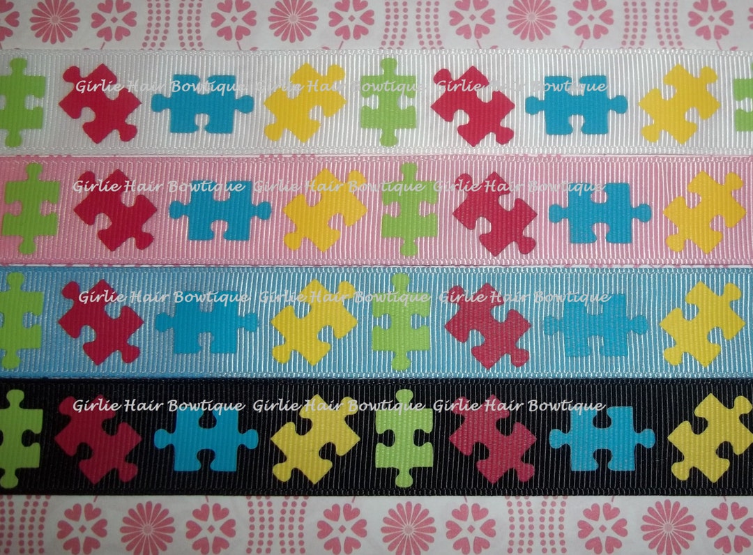 7/8" Autism Ribbon Autism Awareness Ribbon Grosgrain Ribbon 1 Yd Ribbon ...