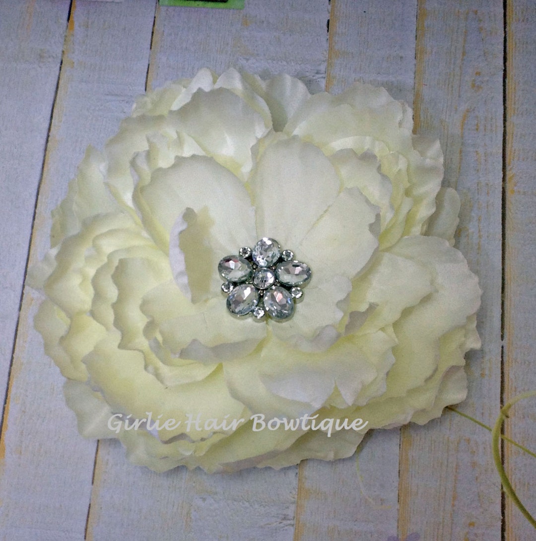 Off White Flower Clip Ivory Flower Clip 5 Cream Peony Hair Clip Clear ...