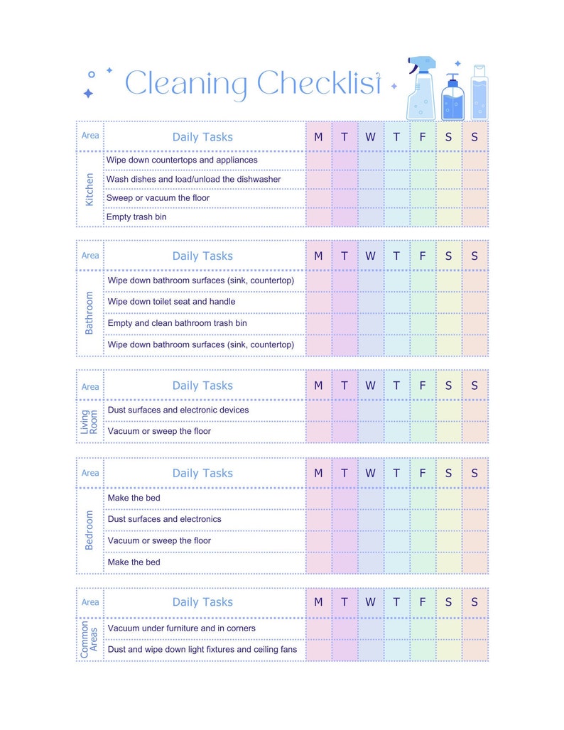 Colorful Printable Modern Daily & Monthly House Cleaning Agenda Planner ...