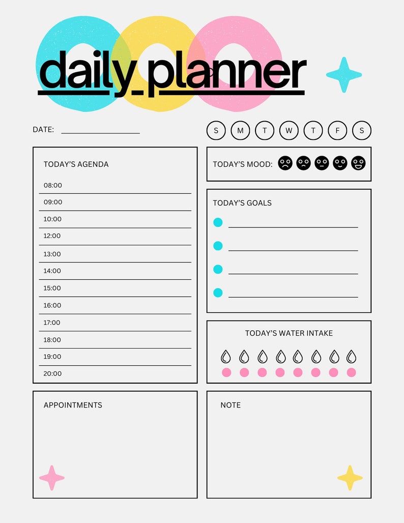 ADHD OCD Printable Daily Planner Agenda Schedule Calendar Organizer ...