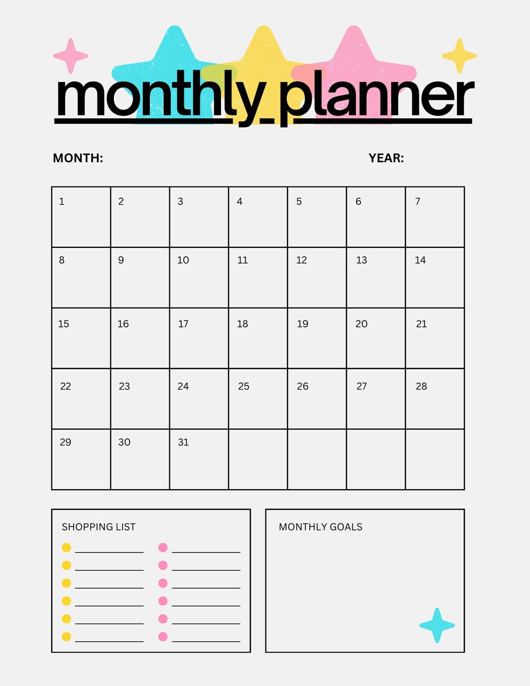ADHD OCD Printable Monthly Planner Agenda Schedule Calendar Organizer ...