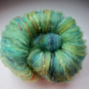 Handspun Art Yarn, Wool, Curls, Kid Mohair, Silk, Angelina Sparkle by ...
