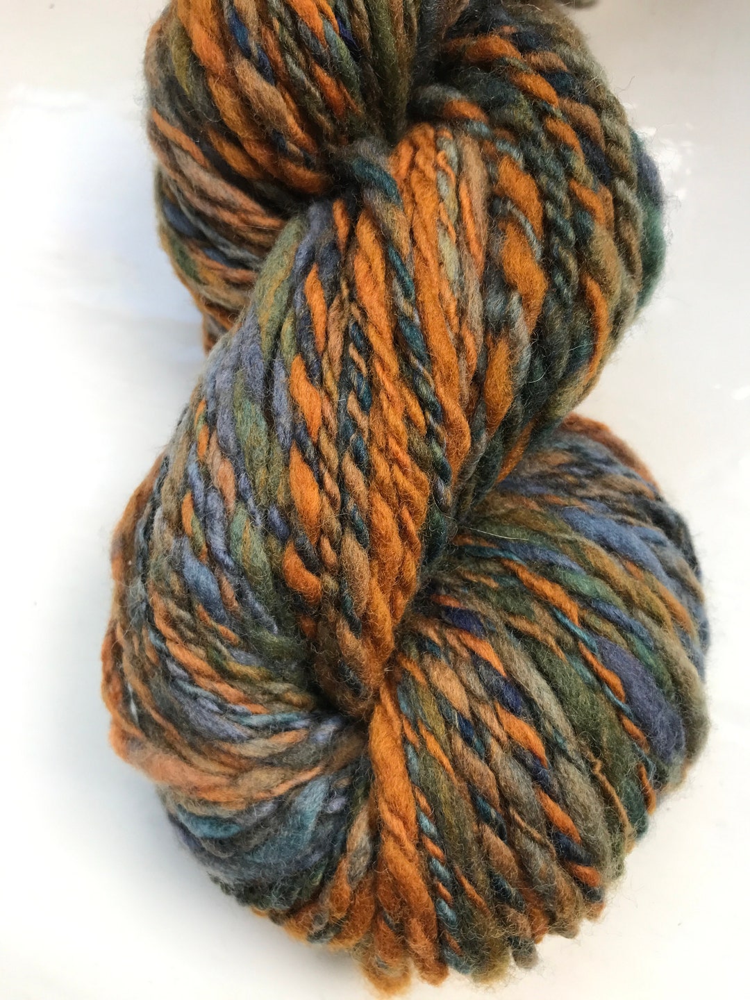 Hand Spun Merino Yarn, Rusty Ginger With Touches of Blue, Grey, Manos ...