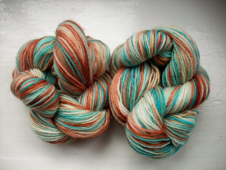 Sock Yarn Hand Dyed Wool Hand Painted Turquoise Blue Brown - Etsy
