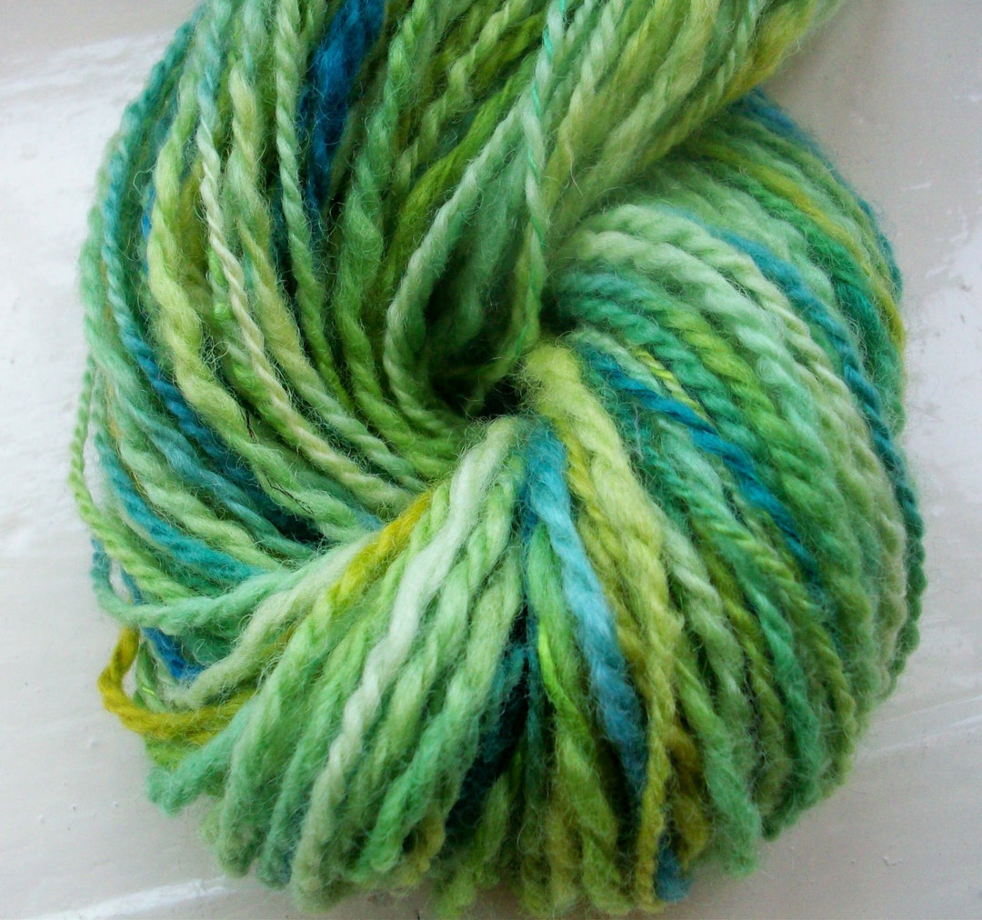 Handspun Yarn, Green Wool, Hand Painted Blue Faced Leicester, Silk ...